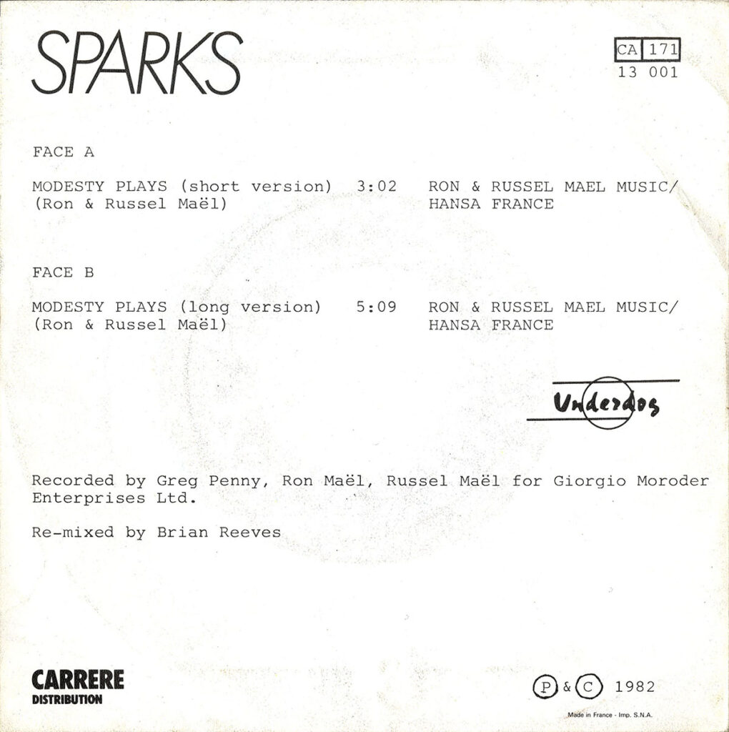 Sparks "Modesty Plays" - Mausolée des contre-cultures musicales et ...